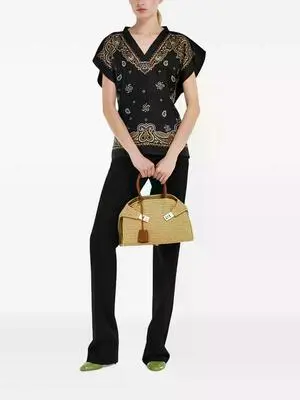 FERRAGAMO Hug Handbag In Raffia And Calfskin - Neutrals