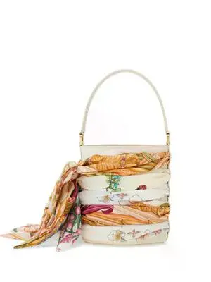 FERRAGAMO Mini Bucket Bag With Foulard Accent - White