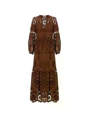 MC2 SAINT BARTH Sylvia Broderie Anglaise Maxi Dress - Brown
