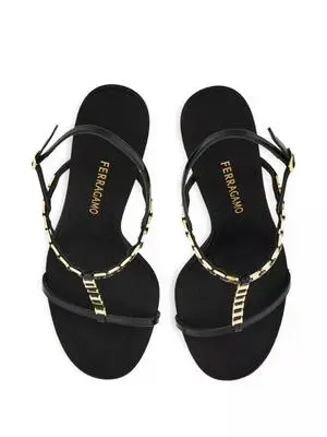 FERRAGAMO Vara Chain T-strap Sandals - Black