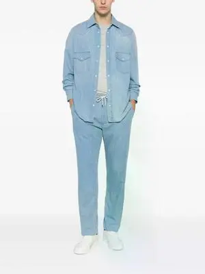 PANICALE Pleated Drawstring Waist Trousers - Blue