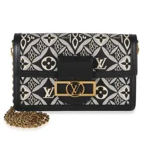 LOUIS VUITTON Black Blue Jacquard Since 1854 Dauphine Chain Wallet Black