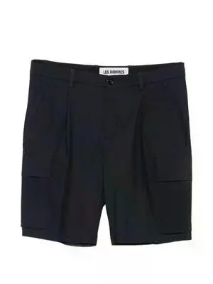 LES HOMMES Pleated Cargo Shorts - Blue