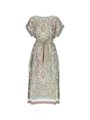D.exterior Abstract Print Belted Maxi Dress - Neutrals