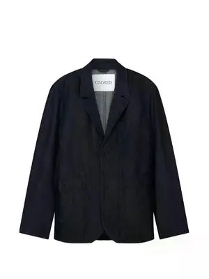 Closed Notch-lapel Patch-pocket Denim Jacket - Blue