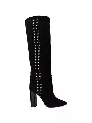 Saint Laurent Braided Suede Boots With Stud Embellishments