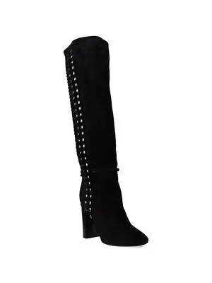 Saint Laurent Braided Suede Boots With Stud Embellishments