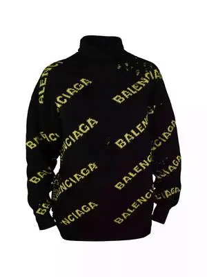 Balenciaga Logo Ribbed Turtleneck Sweater - Black