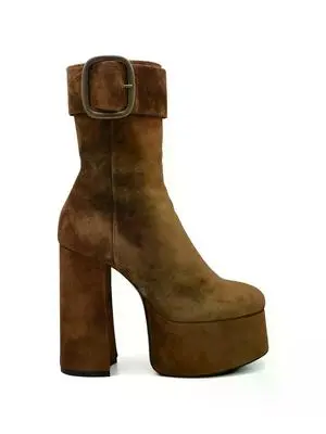 Saint Laurent Billy Buckle Platform Boots - Brown