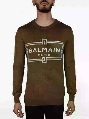 Balmain Logo Long-sleeved Sweater - Brown
