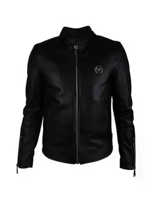 Philipp Plein Hexagonal Logo Biker Jacket - Black
