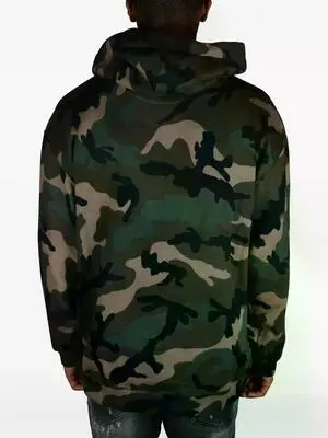 Valentino Garavani Logo Print Camouflage Cotton Blend Hoodie - Green