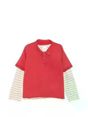 FOUND Layered-design Striped-sleeve Polo Shirt - Red