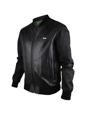Philipp Plein Leather Bomber Jacket With Logo Plaque