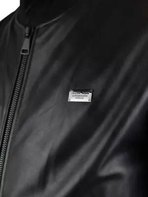 Philipp Plein Leather Bomber Jacket With Logo Plaque