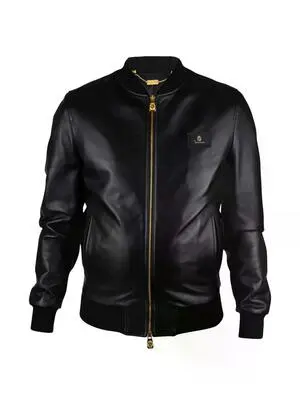 BILLIONAIRE Logo-patch Leather Jacket - Black
