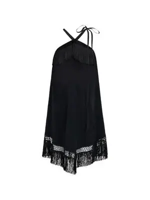 LES FILLES D'EVA Crochet-knit Mini Dress With Fringe Trim