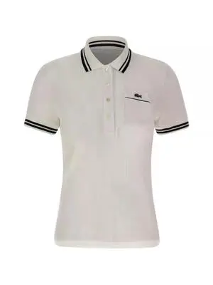 Lacoste Ribbed Knit Polo Shirt With Contrast Stripes - White