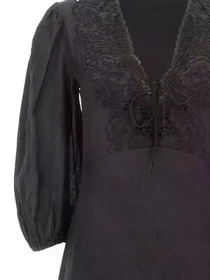 BOSS Ramie Embroidered V-neck Dress