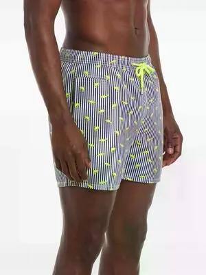 MC2 SAINT BARTH Lighting Shark-print Striped Swim Shorts - Blue