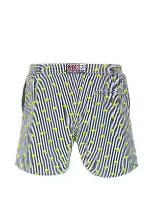 MC2 SAINT BARTH Lighting Shark-print Striped Swim Shorts - Blue