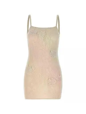 MC2 SAINT BARTH Crochet Flower Appliqué Mini Dress - Neutrals