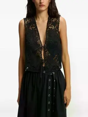 BOSS Embroidered Tie-fastening Sleeveless Top - Black