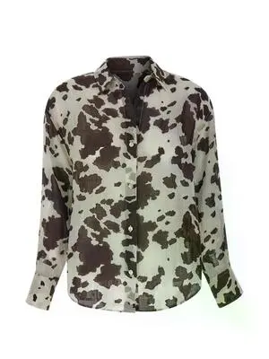 MC2 SAINT BARTH Cristal Cow-print Ramie Shirt - Neutrals