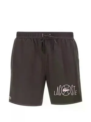 Lacoste Logo Print Drawstring Swim Shorts - Brown