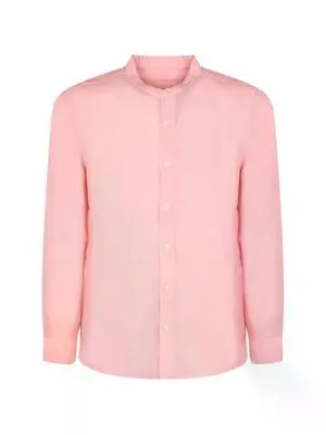 120% Lino Band-collar Long-sleeve Shirt - Pink