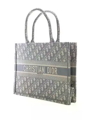 Dior 2025 Medium Oblique Embroidered Canvas Book Tote Bag - Grey