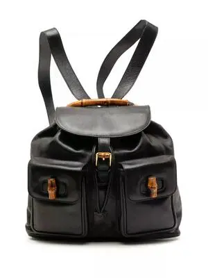 Gucci Calfskin Bamboo Drawstring Backpack - Black