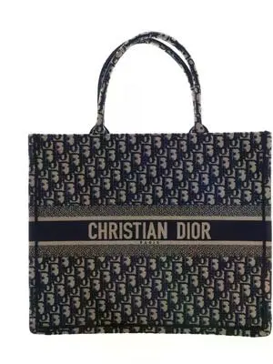 Dior Large Oblique Embroidered Canvas Book Tote Bag - Blue