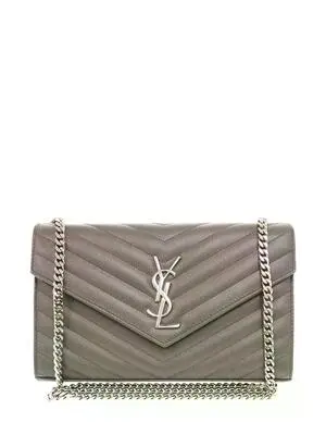 Saint Laurent Grain De Poudre Matelassé Chevron Classic Cassandre Chain Wallet Crossbody Bag - Brown