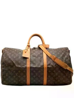 LOUIS VUITTON Monogram Keepall Bandouliere 55 Travel Bag - Brown