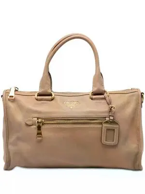 Prada Vitello Daino Zip Top Satchel - Brown