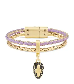 BVLGARI Extra Small Leather Serpenti Forever Bracelet With Charm - Pink