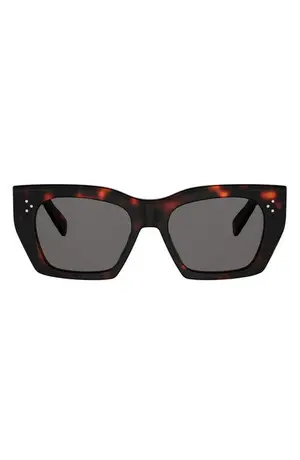 Celine Square Frame Sunglasses With Temple Detail - Dark Havana/smoke