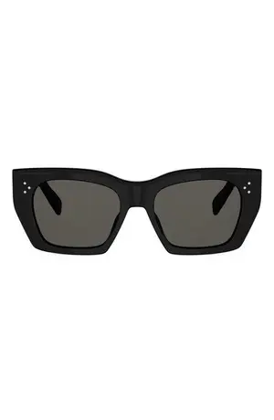 Celine Square Frame Sunglasses With Temple Detail - Shiny Black/smoke