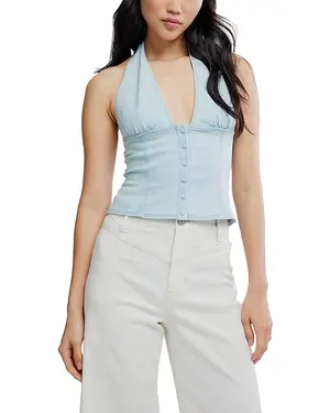 Free People Ramona Denim Halter Top