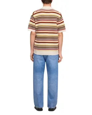 Nn07 Striped Crochet Polo Cardigan