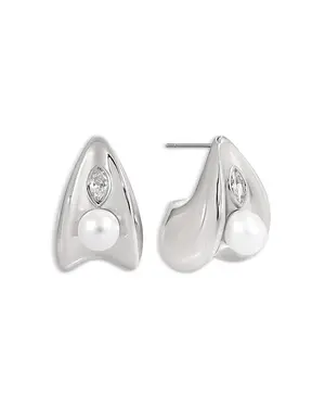 Ettika Soft Curve Earrings With Pearl And Crystal Accents - Silver