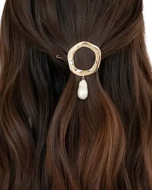 Ettika Open Circle Imitation Pearl Barrette - Gold