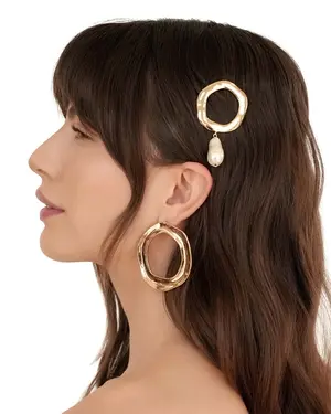 Ettika Open Circle Imitation Pearl Barrette - Gold