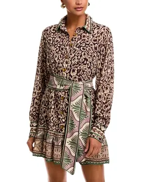 Farm Rio Leopard Print Belted Mini Dress
