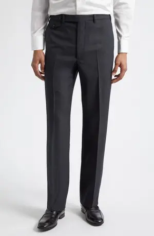 J. MUESER Waverly High Twist Virgin Wool Trousers - Charcoal