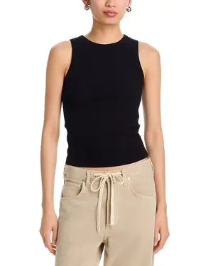 PERFECTWHITETEE Daphne Ribbed High Neck Tank - True Black