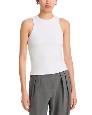 PERFECTWHITETEE Daphne Ribbed High Neck Tank - White