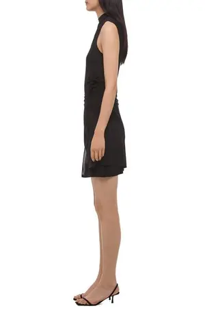 Helmut Lang Sleeveless Jewel Neck Dress With Asymmetrical Hem And Side Knot Detail
