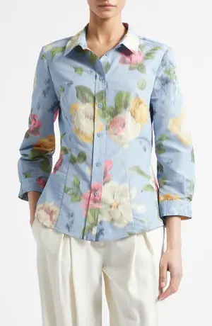 Carolina Herrera Ana Chiné Floral Print Button-up Shirt